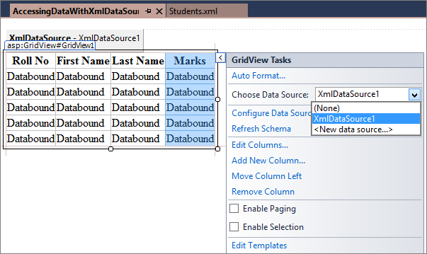 Bind XML data to ASP.NET GridView control using XmlDataSource ...